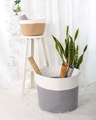 Goodpick Cute Grey Cotton Rope Basket And Large Baby Nursery Storage Basket (Set of 2)