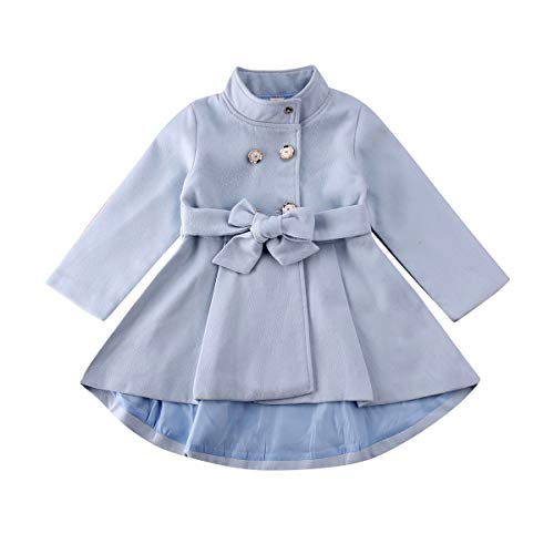 woshilaocai Toddler Kids Baby Girl Fall Winter Clothes Long Sleeve Jacket Trench Coat Windbreaker Breasted Belt Outerwear (light blue, 3-4 years)