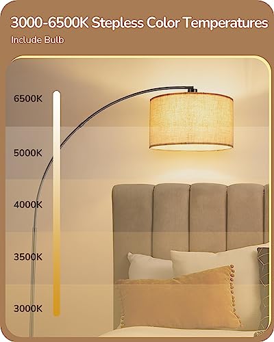 EDISHINE Arc Floor Lamp with Remote Control, Modern Floor Lamp with 5 Color Temperature & Dimmable Bulb, Metal Standing Lamps with Hanging Shade for Living Room, Bedroom, Office, Black