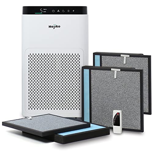 Hejiko H23 Air Purifier with 2 H13 True HEPA Spare Replacement Filters Bundle, 1200 sq ft Large Room Air Purifier, True HEPA Filter, 5-Stage Filtration, Quiet Sleep Mode & Air Quality Sensor