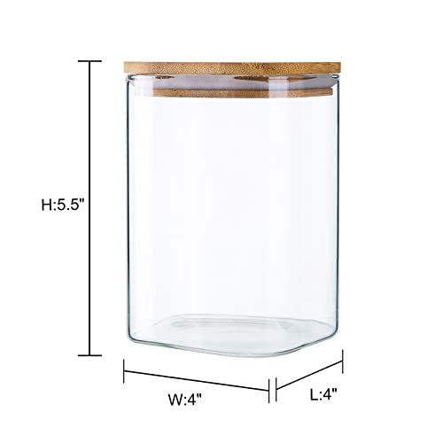 Diamond Star Airtight Glass Jar with Bamboo Wood Lid Kitchen Food CanistersĀ Glass Storage Container for Pantry(Square(4" X 5.7"))