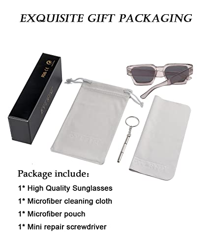 EYLRIM Thick Square Frame Sunglasses for Women Men Fashion Chunky Rectangle Sun Glasses Black Shades(10 Transparent Grey/Grey)