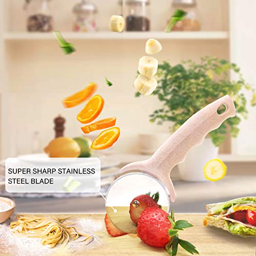 HELEERON Pizza Cutter Wheel, Stainless Steel Pizza Cutter with Cover, Super Sharp Pizza Slicer-Dishwasher safe,Smooth Rotating Pizza Wheel Safe with Healthy Material (Pink)