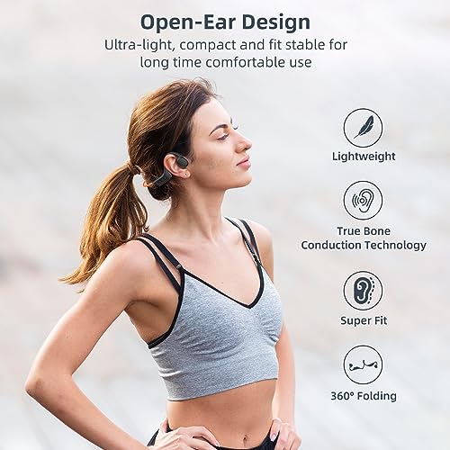 CelsusSound S800C Bone Conduction Headphones,IPX7 Waterproof Sports Earbuds with Noise-Canceling MIC,Bluetooth 5.3 Open-Ear Wireless Headset for Outdoor Running Cycling Hiking,10H Playtime(Grey)