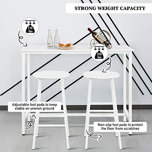 COSTWAY 3-Piece Pub Table Set, Bar Table with 2PCS Backless Bar Stools, Fashionable Simple Style, Kitchen Counter Height Dining Design, Breakfast Table Set for Kitchen, Restaurant, Small Space (White)
