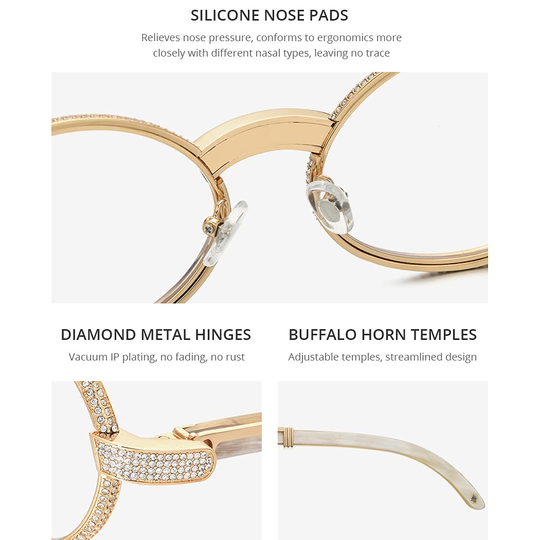 HEPIDEM 100% Really Buffalo Horn Handmade Glasses Frames Luxury 720pcs Diamonds Eyeglasses 7550179 (White)