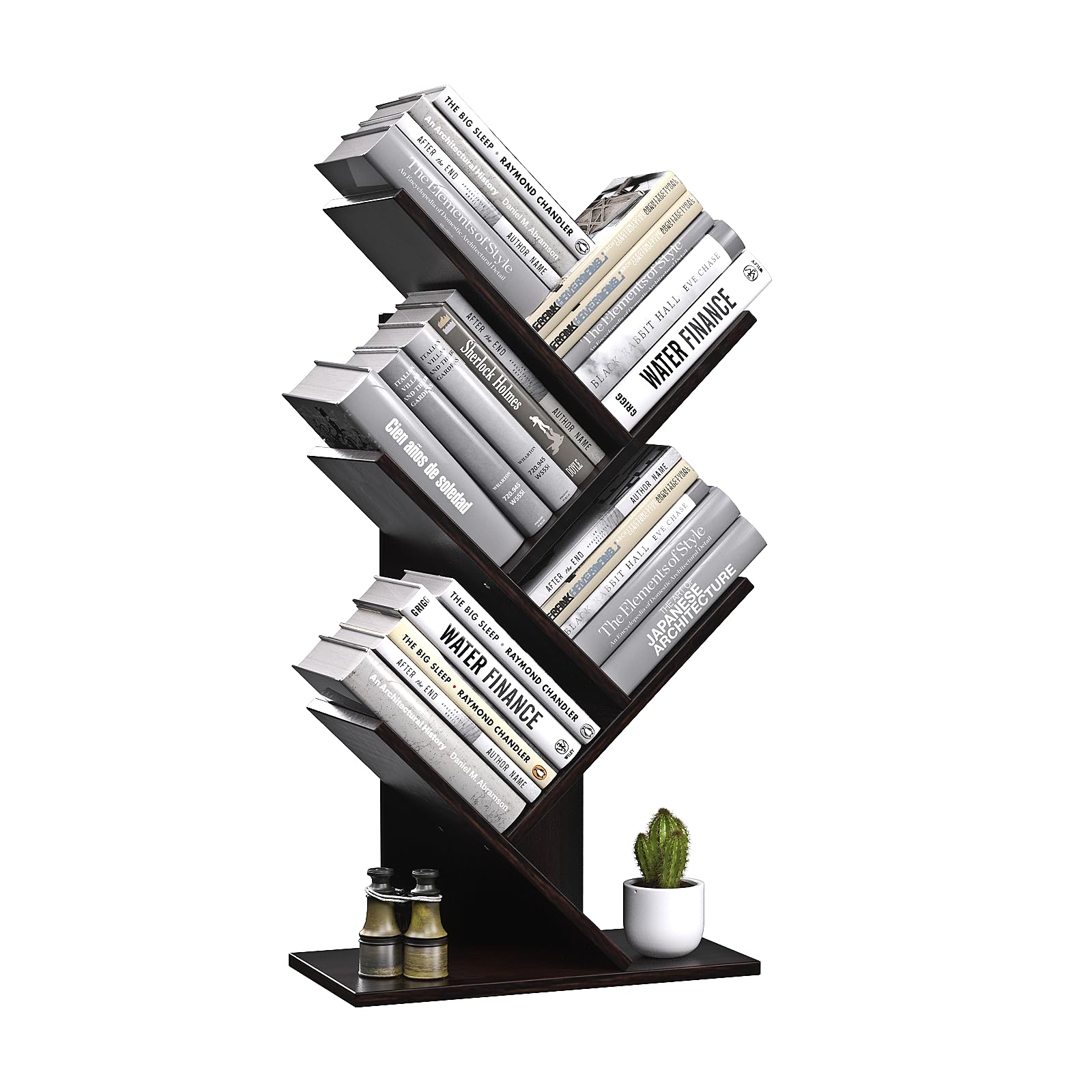 DFENGDF 5-Shelf Tree Bookshelf Free Standing Small Book Shelf Narrow Wood Bookcase Floor Standing Book Shelf Modern Book Storage Organizer for Home Office Bedroom Living Room Black