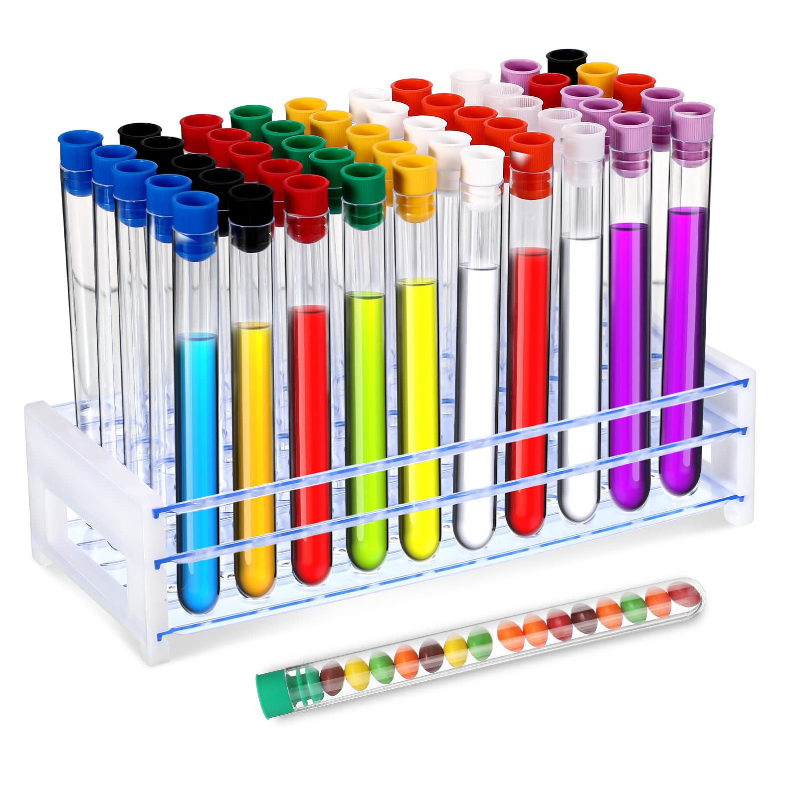 Test Tubes with Rack 50 Pcs 16 x 150 mm Clear Plastic Test Tubes with Lids Halloween Test Tube Shot Glasses for Halloween Nurse Party Decoration Birthday Christmas Party Favors