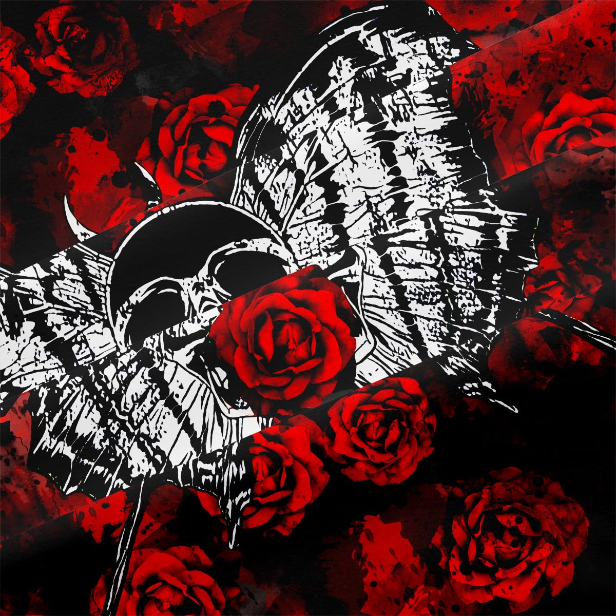 Menkala Red and Black Bedding Sets Queen Moth Duvet Cover Red Rose Bedding Black and White Floral Comforter Cover Room Decor 3Pcs for Women 3Pcs with 2 Pillowcases (Without Comforter)