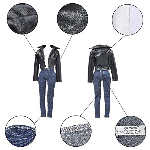 E-TING Leather Coat Suit Cool Wild Motorcycle Style Couple Clothes for Dolls (Girl)