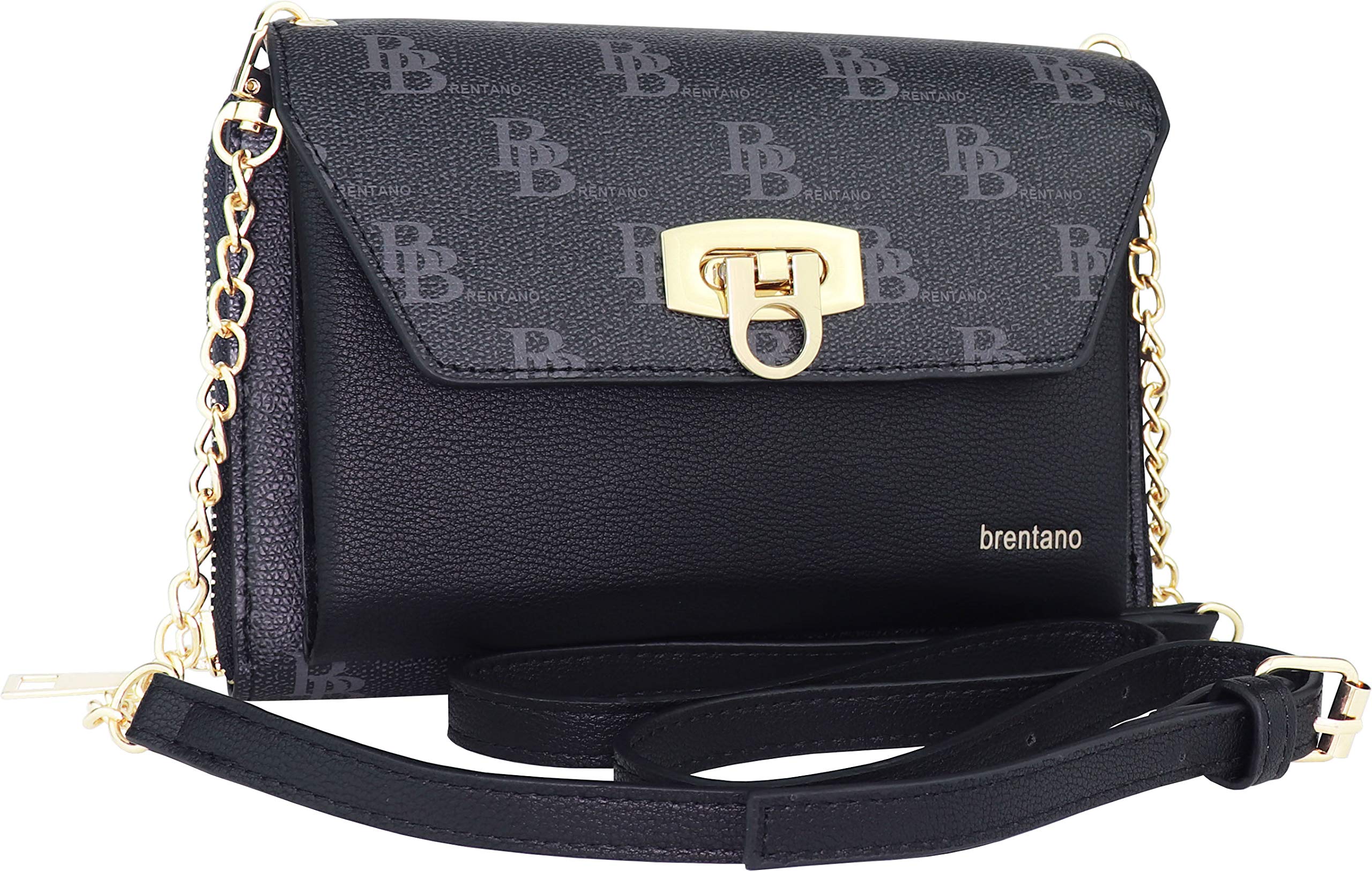 B BRENTANO Vegan Envelope Clutch Wallet Crossbody Purse with Chain Strap (Grey)