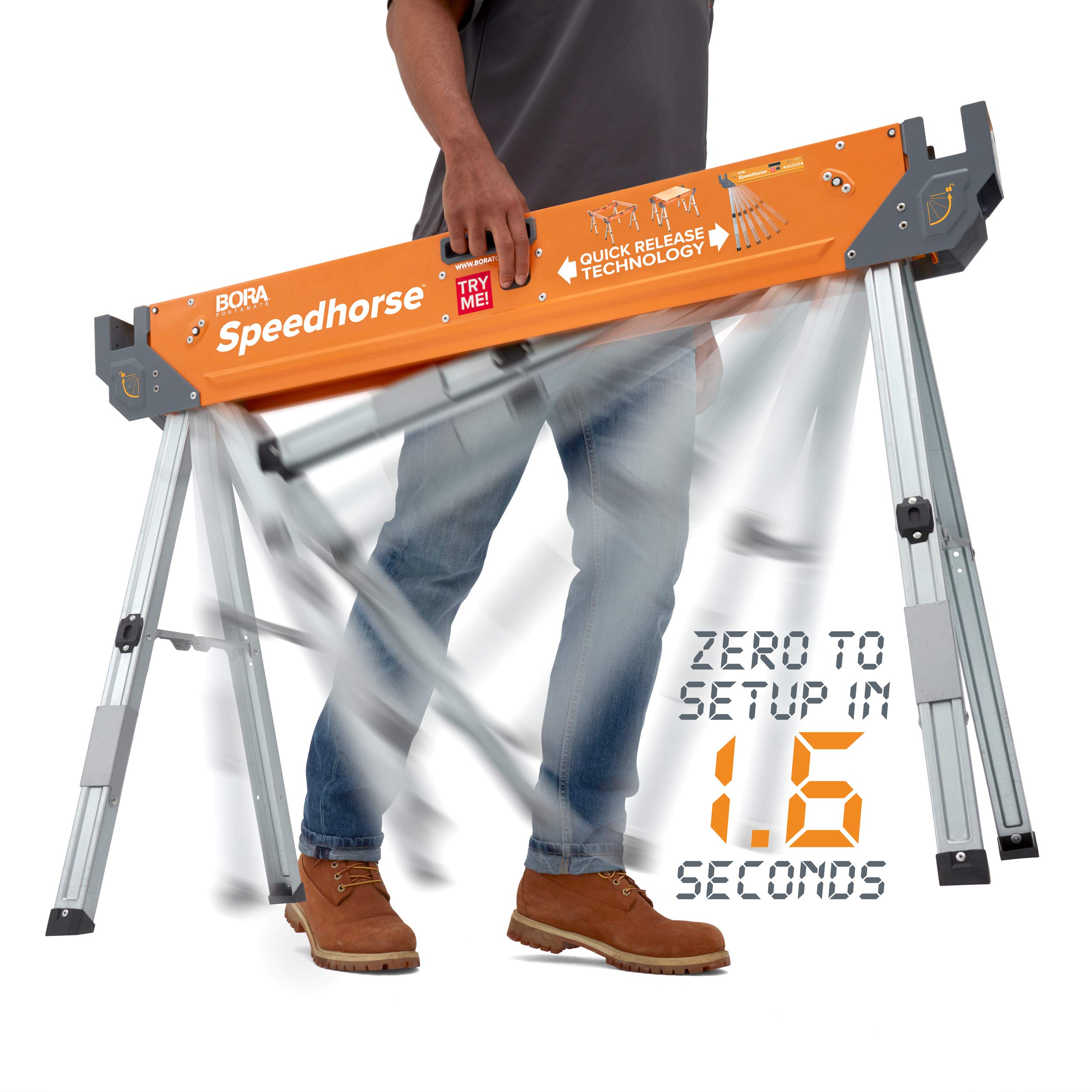 Bora Portamate Speedhorse Sawhorse Pair and BORA Track Clamps | Saw Guide Accessory Bundle for Woodworking