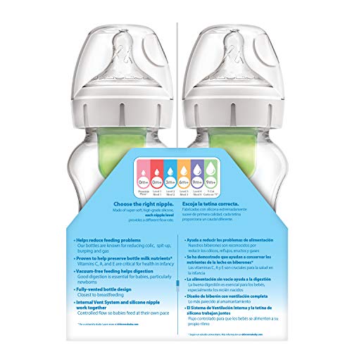 Dr. Brown’s Natural Flow® Anti-Colic Options+™ Wide Baby Bottles, 9 oz/270ml, with Level 1 Slow Flow Nipple, 4 Pack Good Morning/Good Night Gift Set
