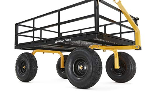 Gorilla Carts GOR1400-COM Steel Utility Cart, Heavy-Duty Convertible 2-in-1 Handle and Removable Sides, 12 cu ft, 1400 lb Capacity, Black
