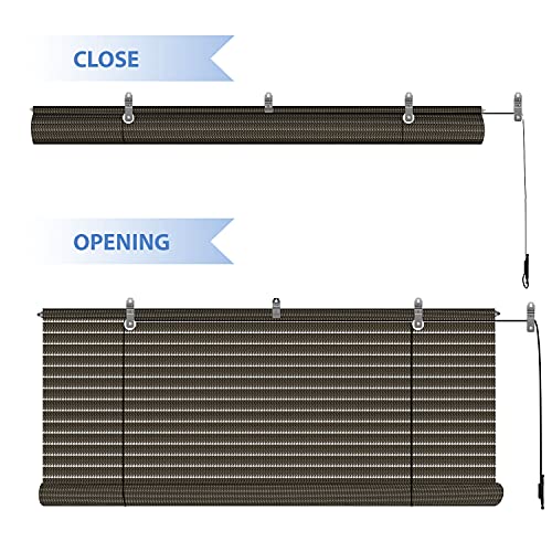 E&K Sunrise 5'W x 6'H Roll Up Shade Outdoor Hollow Out Roller Shade Blind Sun Shade for Patio Porch Backyard Gazebo Deck Pergola (Brown)