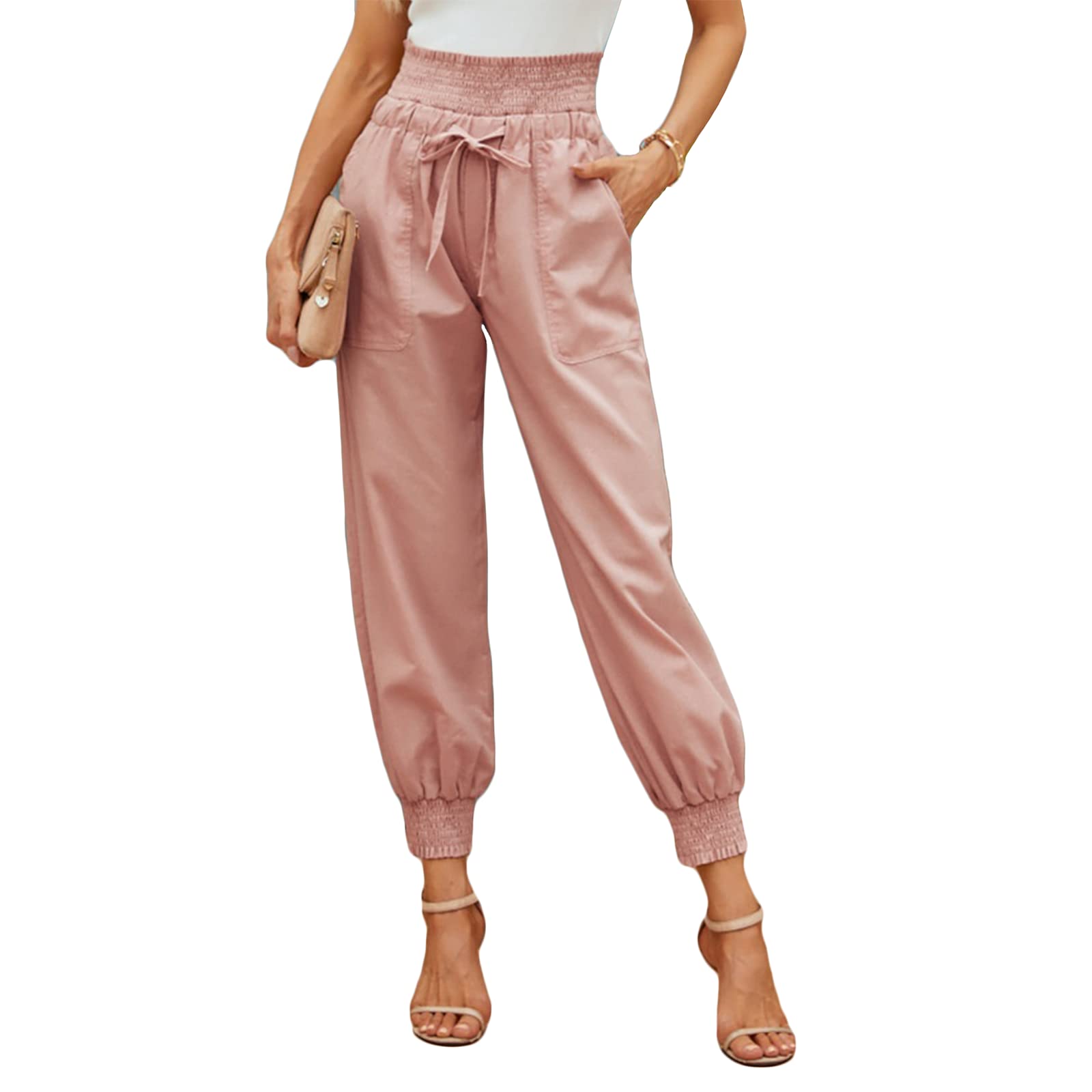 B XTRA BOUTIQUE Modern Trendy Fashion Joggers for Women Pink Medium Stylish Classic Style Comfortable 65% Cotton 35% Spandex