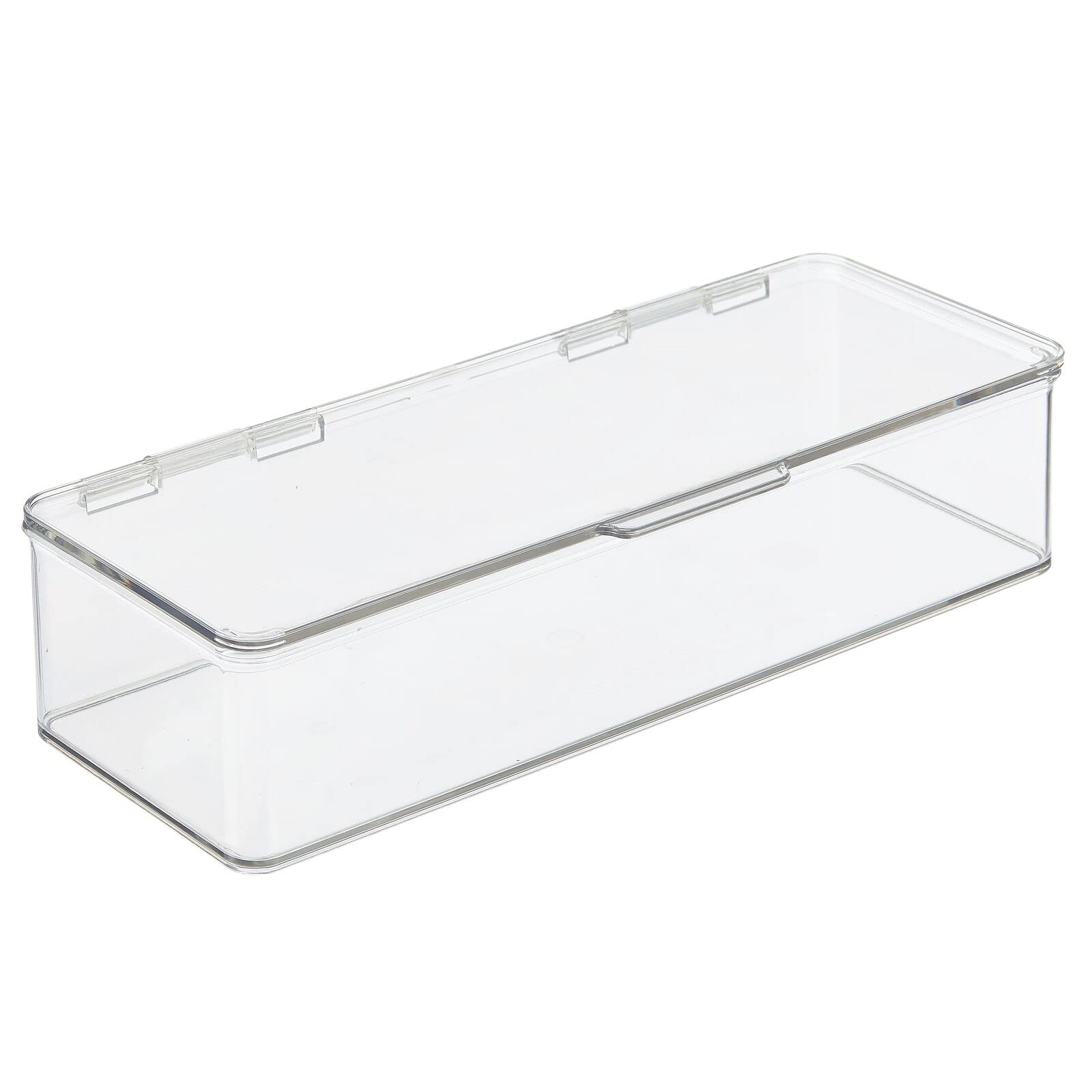 mDesign Long Plastic Cosmetic Storage Organizer Box Containers with Hinged Lid for Bedroom, Bathroom, and Vanity Shelf or Cabinet, Holds Masks, Palettes, Lotion, Astringents, or Nail Polish - Clear