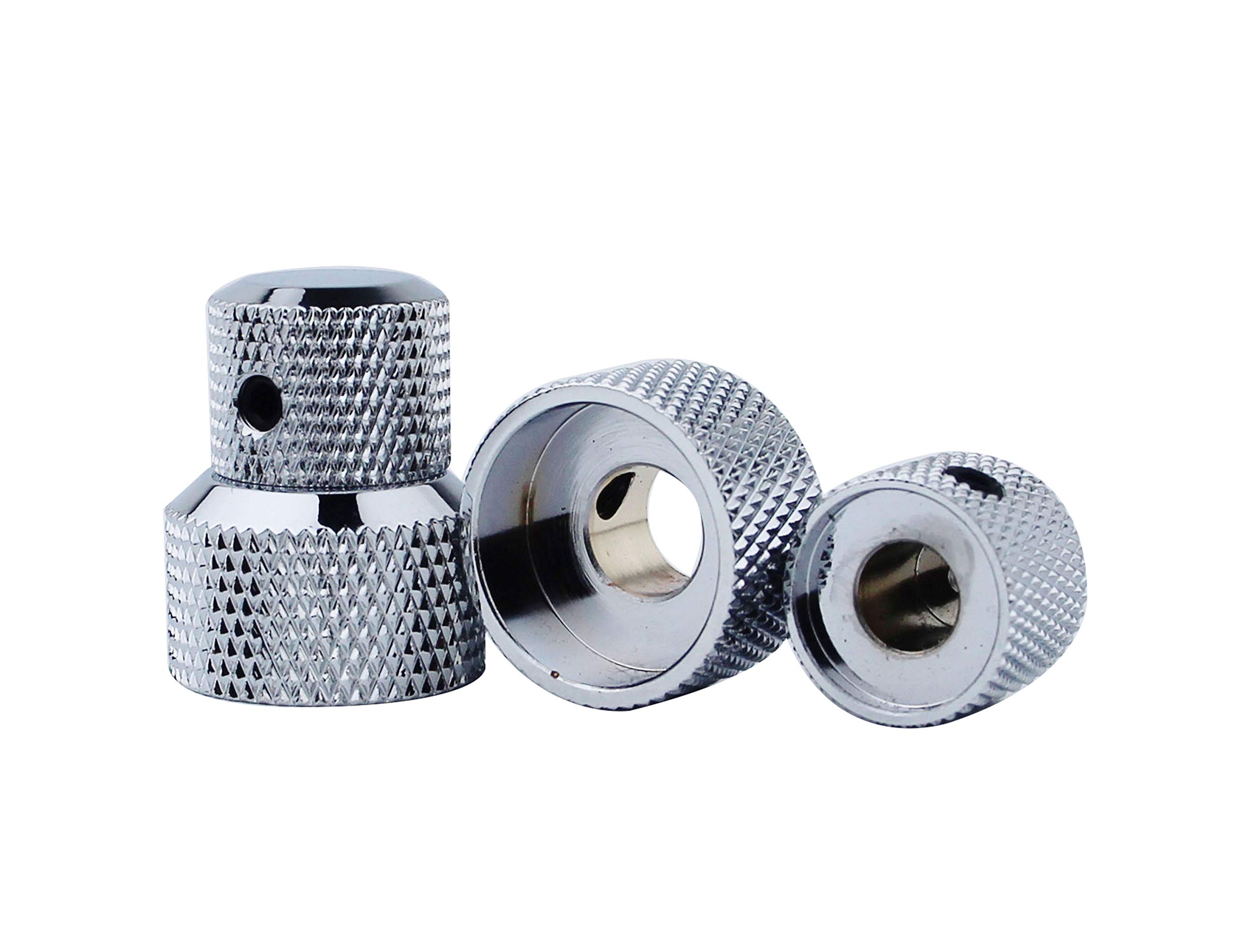 Guyker 2Pcs Brass Concentric Stacked Knobs, Dual Knurled Control Knobs, High Grade Dome Volume Tone Knob Replacement for Electric Guitar or Precision Bass - CNC Machined(Chrome)