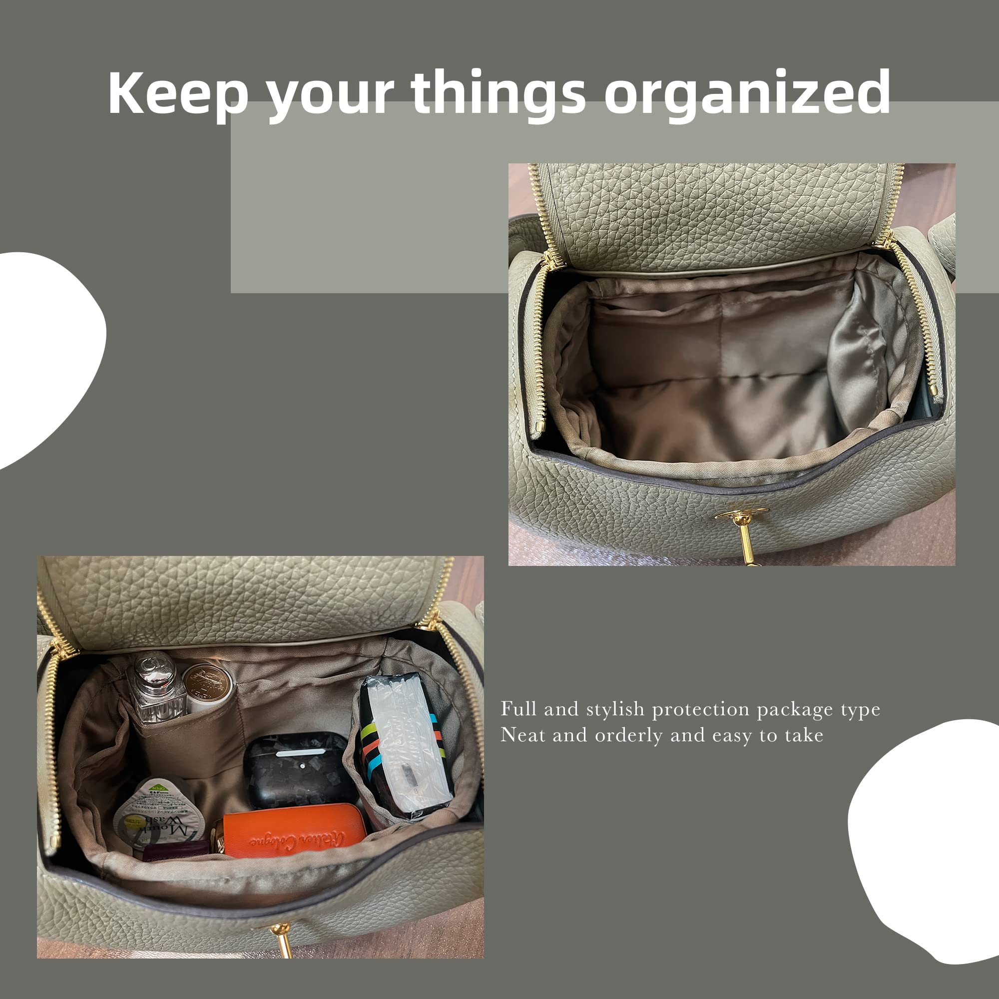 DGAZ Purse Organizer Insert,Silk Bag Organizer,Luxury Handbag & Tote Shaper Fits Lindy 19/26/30/34 Bags(Etoupe grey,LD19)