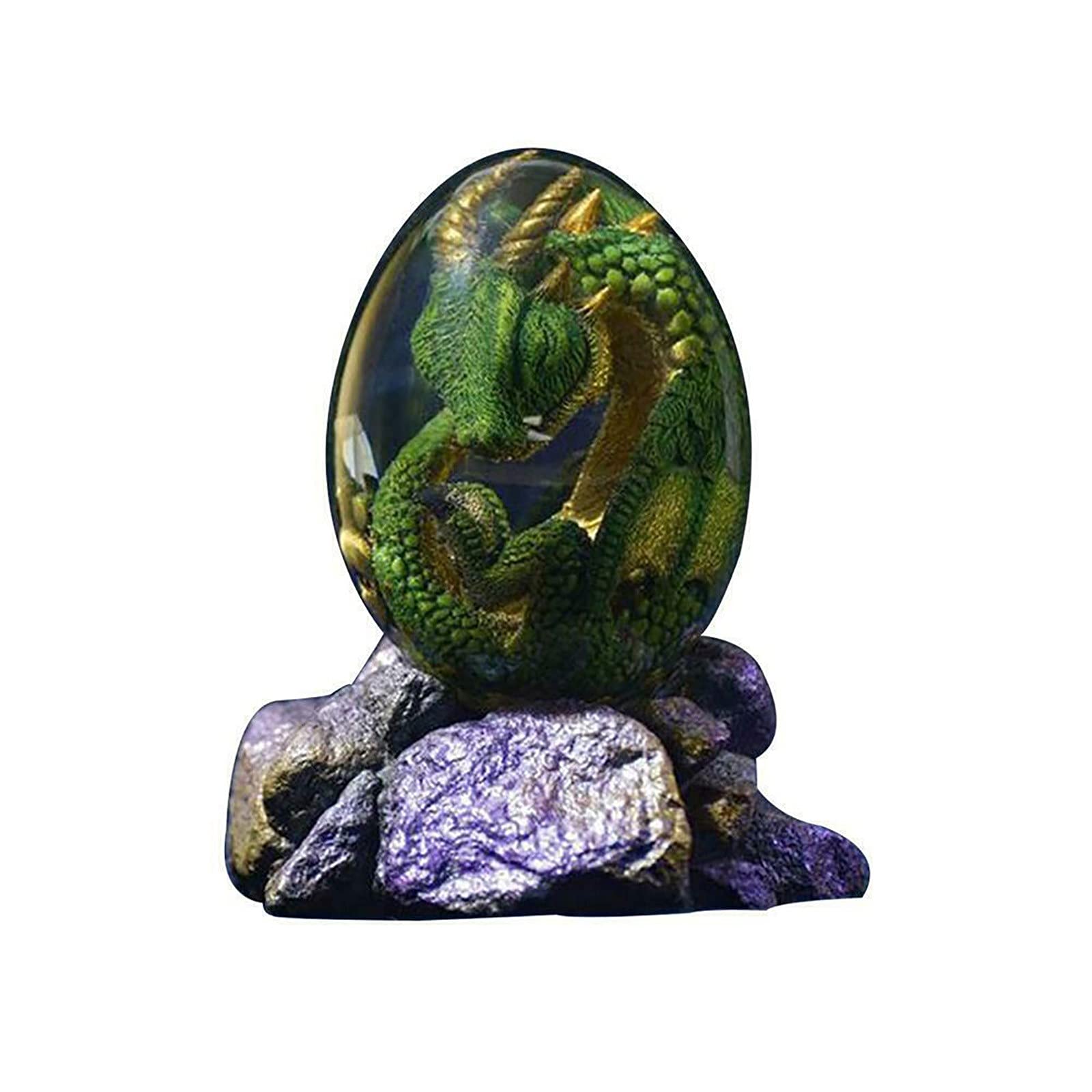 Qistubay Lava Dragon Egg, Dream Crystal Transparent Dragon Egg Sculpture, Resin Dragon Egg Desktop Ornaments for Garden Home Decor(Green,with Base)