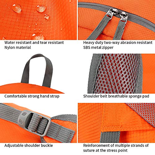 FENGDONG 35L Lightweight Foldable Waterproof Packable Travel Hiking Backpack Daypack for men women Orange