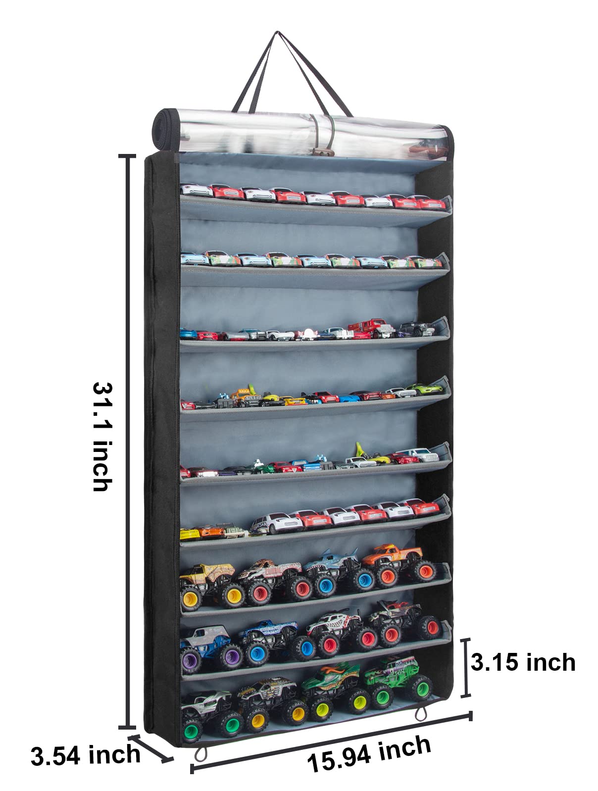 KISLANE Display Case Compatible with Toy Cars, Matchbox Cars, Monster Trucks, Dustproof Hanging Display Case for Toy Cars, Matchbox Cars, Monster Trucks (Rectangular-Black)
