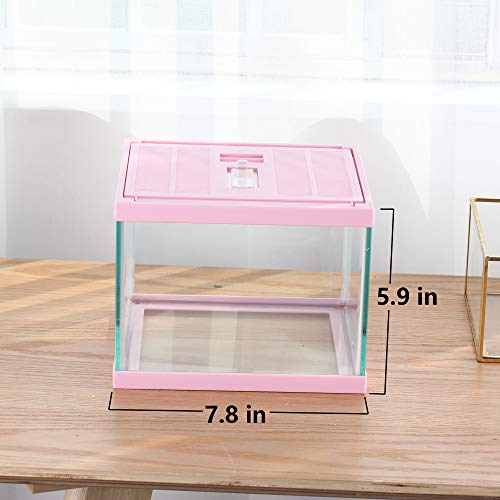 crapelles Reptile Tank Color Pink Spider Terrarium Container Tarantula Box cage Gecko Habitat Insect Enclosure Frog Carrier Tortoise Snail Container Fish Bowl Hermit Crab House Cricket breeding Box