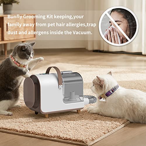 Bunfly Pet Clipper Grooming Kit & Vacuum Suction 99% Pet Hair, 7 Pet Grooming Tools, 3L Large Capacity Easy Clean Dust Cup for Pet Hair, Home Cleaning(Brown)