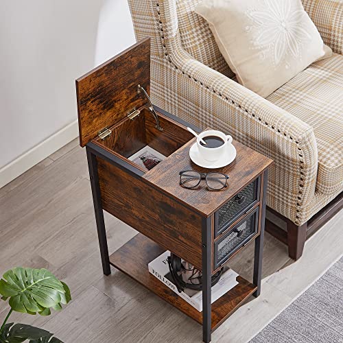 VECELO Flip Top Narrow Side Table with Storage Shelf, Wood Look Accent Furniture for Living Room Bedroom,Brown(Set of 2), 2 Set