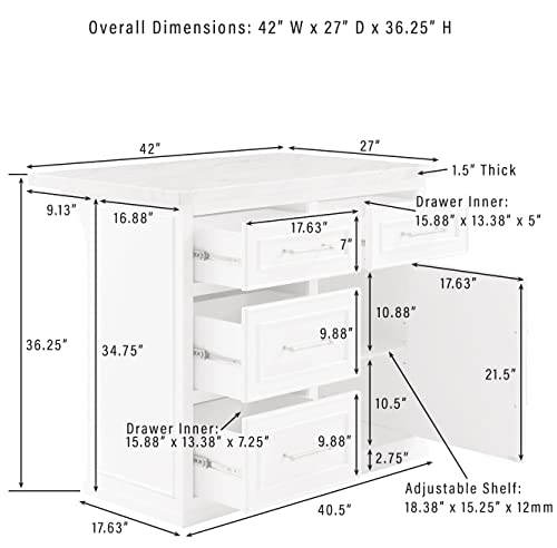 Crosley Furniture Cutler Kitchen Island with Faux Marble Top, White