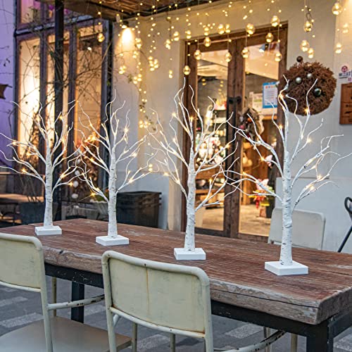 EAMBRITE Home Decorations Light Up Tree Indoor,Set of 4, Battery Operated Tabletop Birch/Bonsai Tree Led Lights Money Tree Wedding Party (2FT / Warm White)