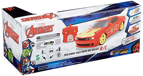 Jada Toys Marvel 1:16 Iron Man 2019 Dodge Challenger SRT Hellcat RC Remote Control Car 2.4GHz, Toys for Kids and Adults, Red