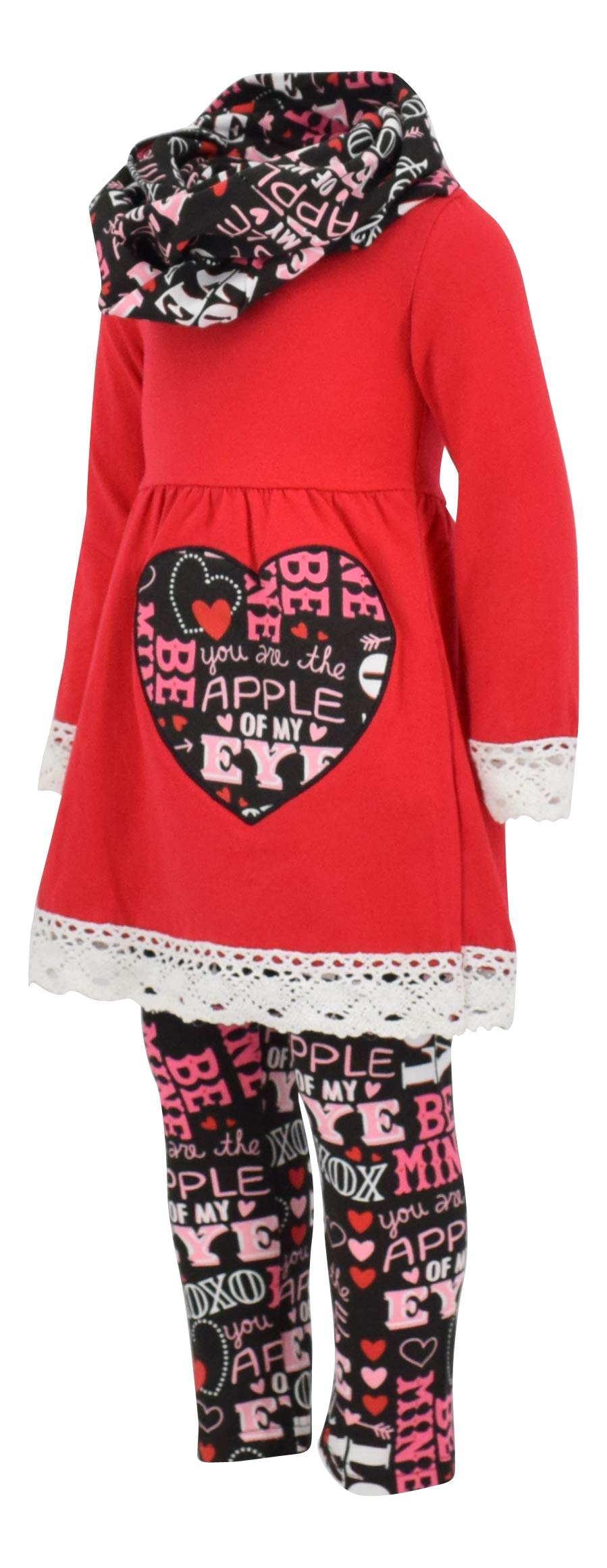 Unique Baby Girls Valentines Day Toddler Outfit Lace Trim Legging Set (6 Years, Red)
