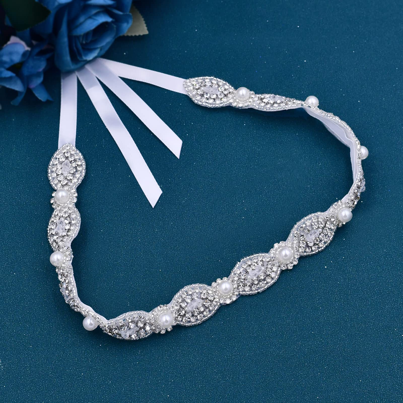 azaleas Bridal Belt with Rhinestones Wedding Dress Belt Pearl Headband Bride Bridesmaids Sash(S435)