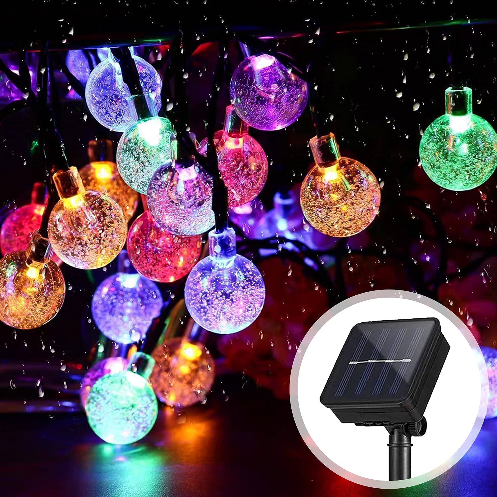 Jaipirza Solar String Lights Outdoor, 50 LED 10M32.8 ft Colored Crystal Globe Lights 8 Modes, IndoorOutdoor Waterproof Solar Powered Yard Porch Home Party Christmas Wedding Decor, Multicolor