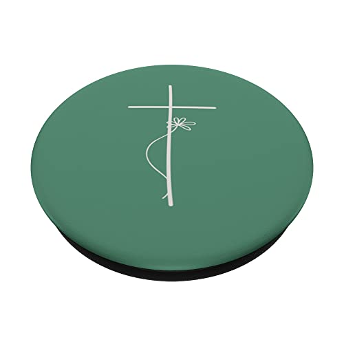 Cross With Flower Jesus Floral Minimalist Line Art Women PopSockets Swappable PopGrip
