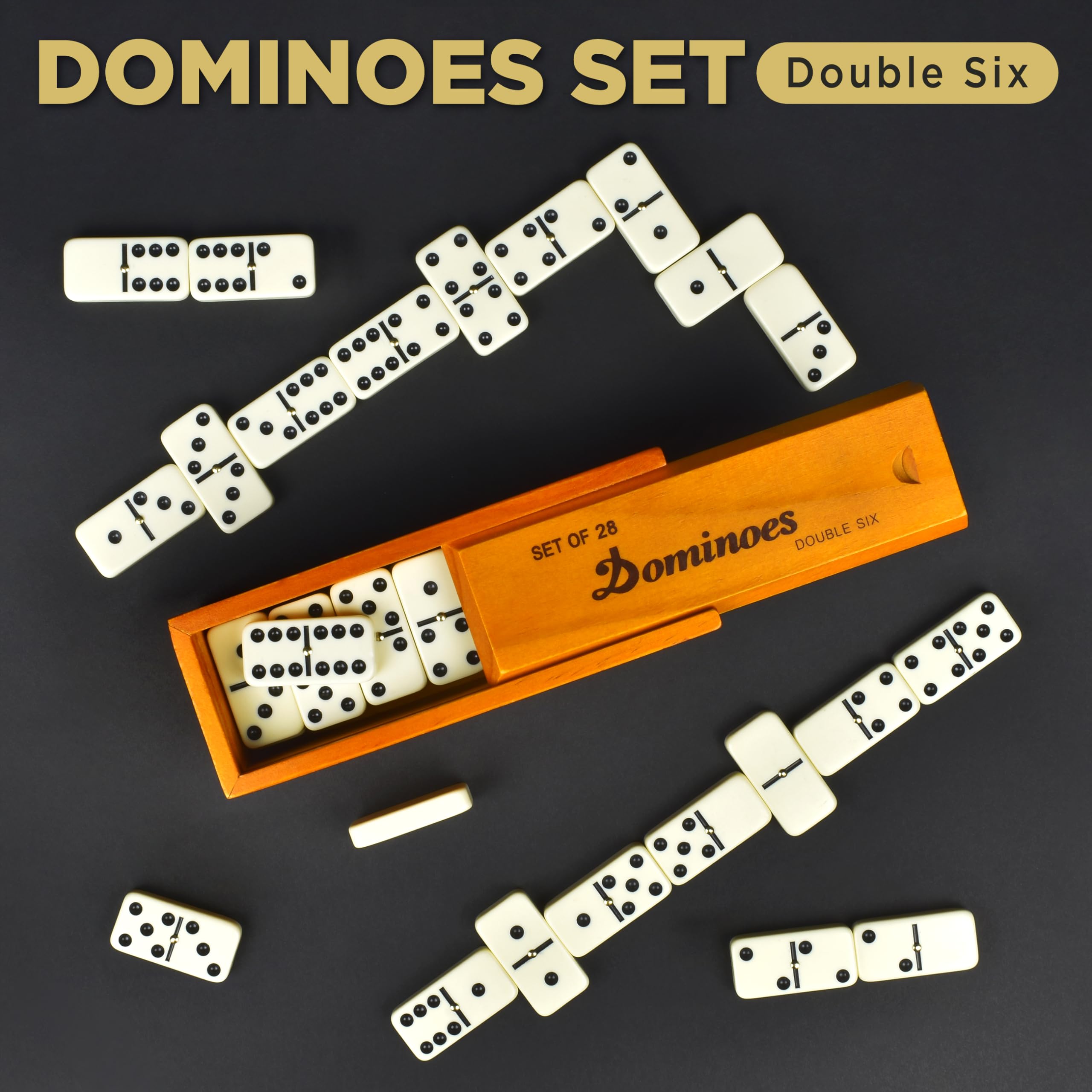 Queensell Dominoes Double 6 + Domino Holders Large
