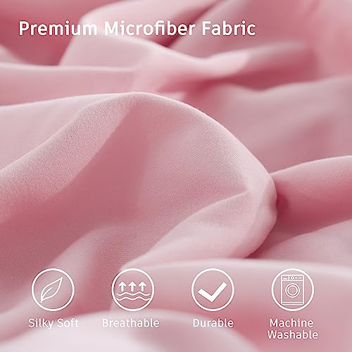 DOWNCOOL King Size Comforter Set - Pintuck Bedding Comforter Sets, 3-Piece Set, 1 Pinch Pleated Comforter and 2 Pillowcases, Soft Bedding Comforters & Sets for All Season, Pink Comforter King Size