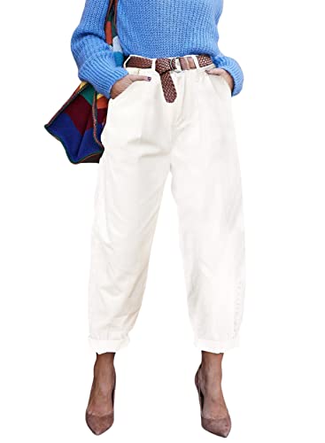 EVALESS Cargo Jeans for Women Casual Baggy High Rise Straight Leg Boyfriend Pants Y2K Trousers Streetwear Pant with Pockets White 12