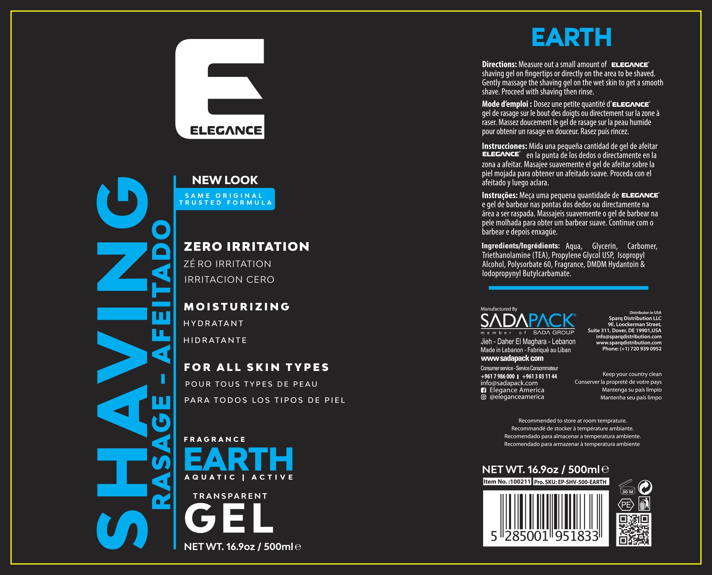 E Elegance Barber Accessories - Transparent Shaving Gel For Men Or Women, Aquatic/Acive Earth Fragrance - The Ultimate Shaving Solution For A Smooth, Irritation-Free Experience, 4.2 Pounds