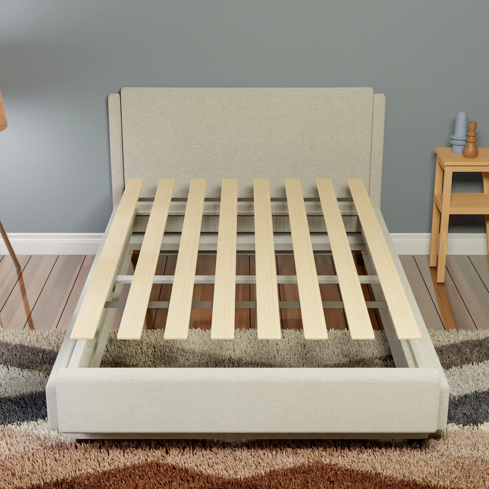 Continental Mattress, 0.68-Inch Heavy Duty Vertical Mattress Support Wooden Bunkie Board/Bed Slats, Queen, Beige