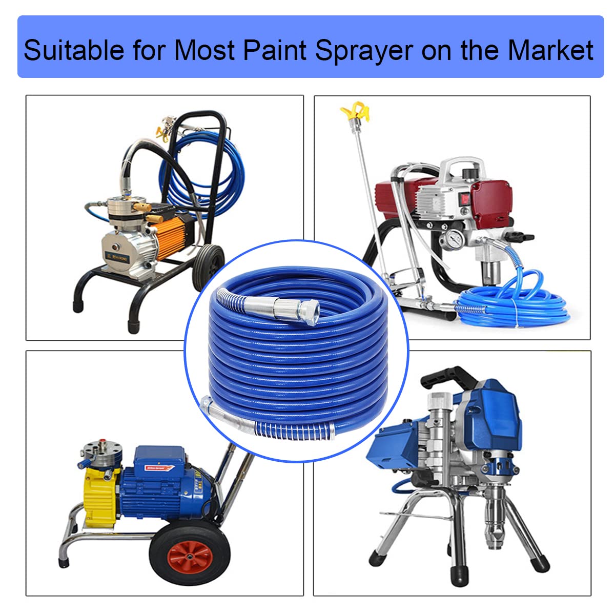 GYLBF 50ft x 1/4" Upgraded Airless Paint Sprayer Hose Sprayers, Airless Paint Hose Made of Four Layers of Quality Materials, Contains Encrypted steel wire Layer