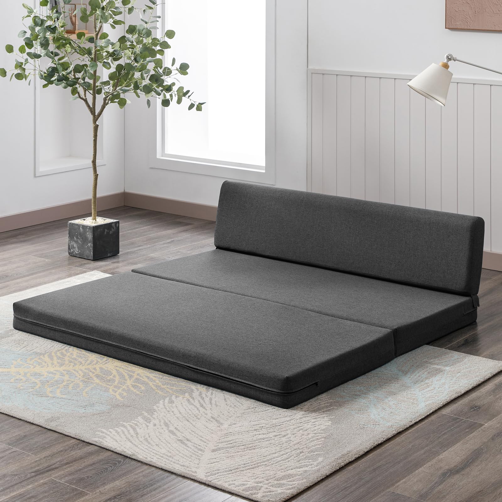 CECER Twin Size Folding Sofa Bed,Twin Bed Mattress Folding Foam Mattress,Upholstered Convertible Floor Mattress,Fold Down Guest Sofa Bed for Living Room/Office/Apartment(Dark Grey)
