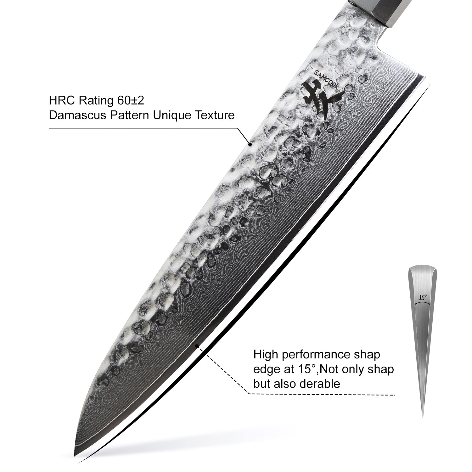 SAMCOOK Japanese Chef Knife - 8 Inch Professional Hand Forged Gyuto Knife - VG-10 Damascus High Carbon Stainless Steel Kitchen Cooking knife - Ergonomic Black Sandalwood Handle with Gift Box