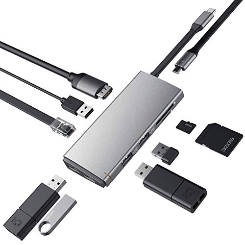 XUNMAIFHB Portable Docking Station,Type c hub 10-in-1 Docking Station HDMI+RJ45 Converter PD Charging, Gigabit Network, USB3.0 Transmission, HDMI4K HD, Card Reading Function Fast Transmission