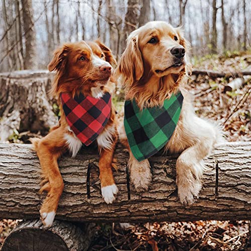 CROWNED BEAUTY Large Dog Bandana for Medium Large Dogs, Green Black Buffalo Plaid Adjustable Reversible Triangle Holiday Cutton Scarf DB10-L