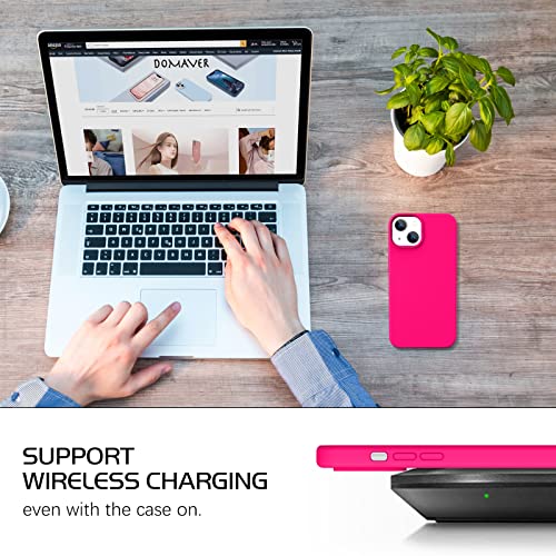 DOMAVER iPhone 13 Mini Case, Phone Case iPhone 13 Mini Silicone Soft Gel Rubber Cover Shockproof Protective Women Girls- Hot Pink