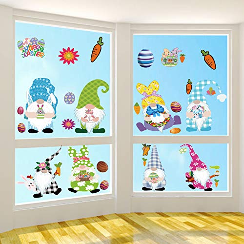 DmHirmg Easter Window Clings, Upgraded Static Easter Window Sticker, Easter Decorations Window Clings Stickers Decal,Cute Bunny Radish Eggs Carrot Decals for Kids School Office Home Glass Decals for Easter Home Party Decorations Supplies 9 Sheets