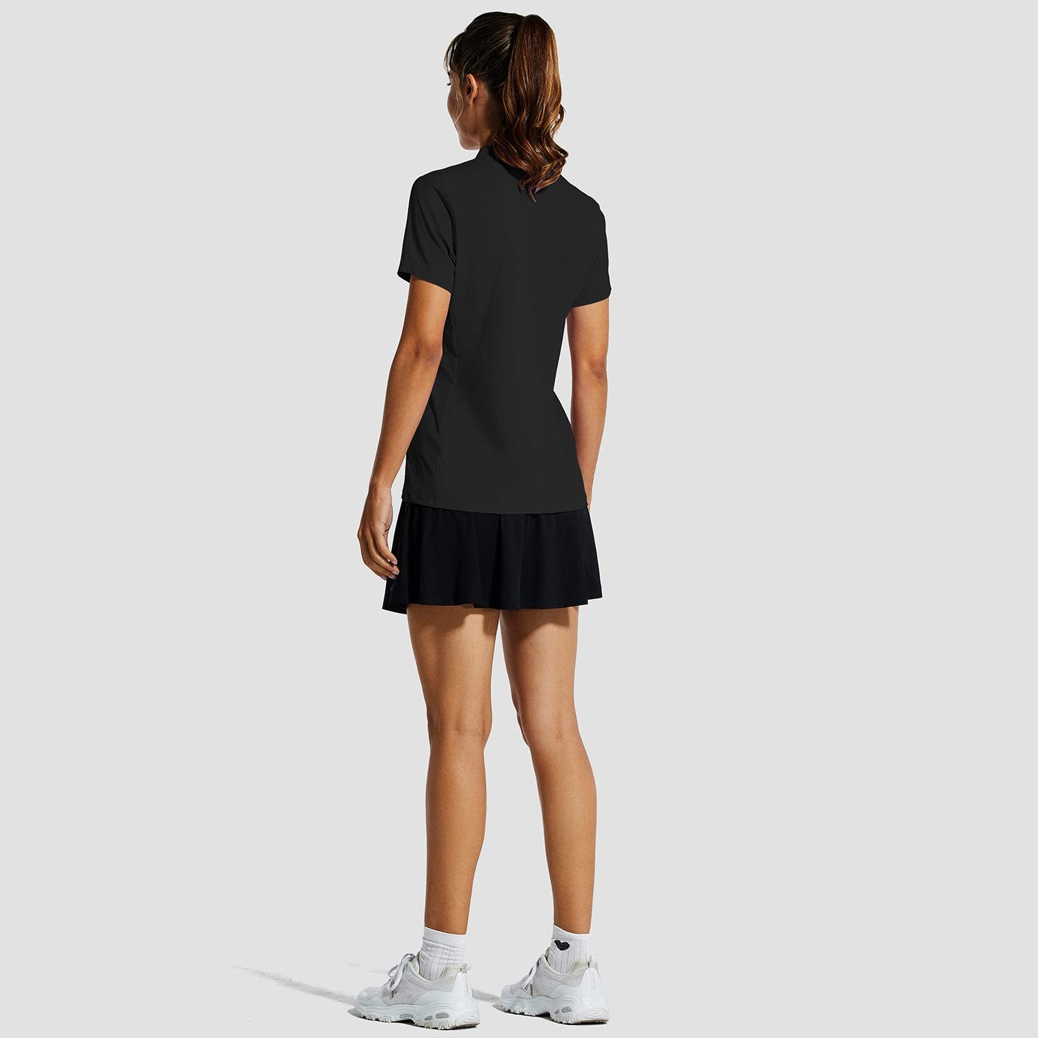 BALEAF Women's Golf Tennis Shirts V-Neck Lightweight Quick Dry UPF 50+ Sun Protection Short Sleeve Polo Shirts Collarless Black Size S