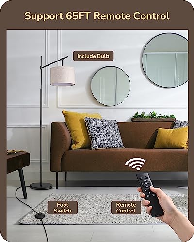EDISHINE Modern Dimmable Floor Lamp, 63.8" Standing Lamp with Remote Control, E26 Socket, ACR Floor Lamp with Beige Shade for Bedroom, Living Room, Office, LED Bulb Included (Black)